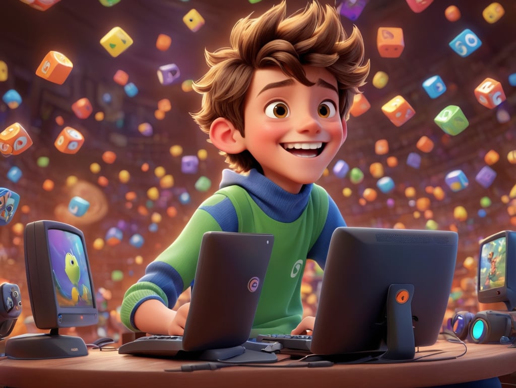 Premium Free ai Images | years old boy playing games in computer ...