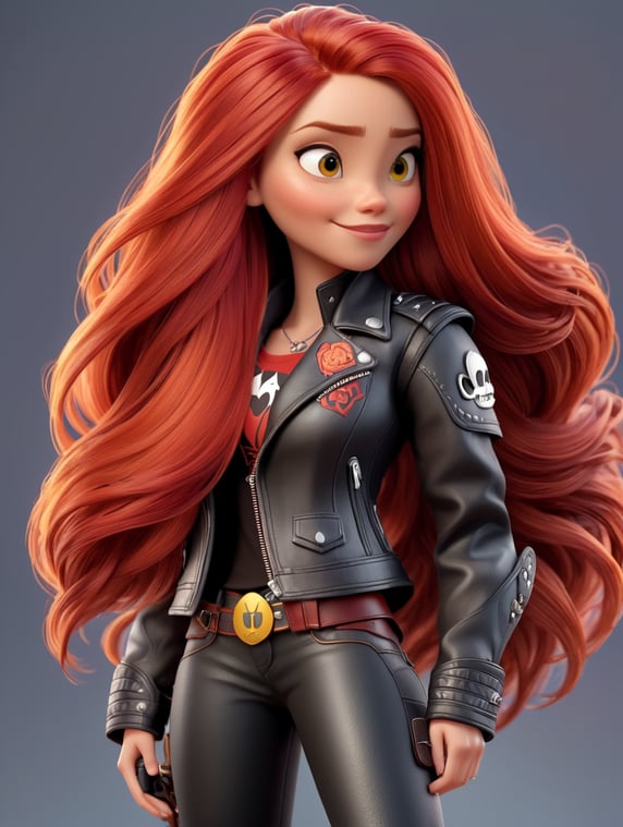 Premium Free ai Images | woman with very long red hair wearing leather ...