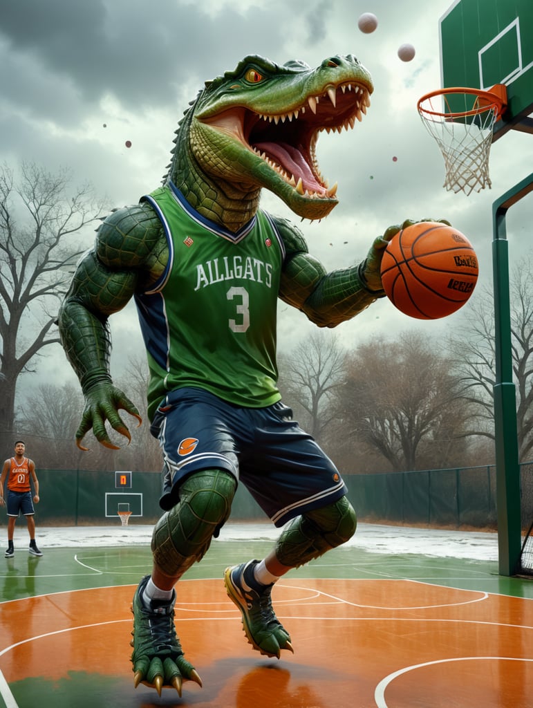 Premium Free ai Images | furious alligator basketball player dunk green ...