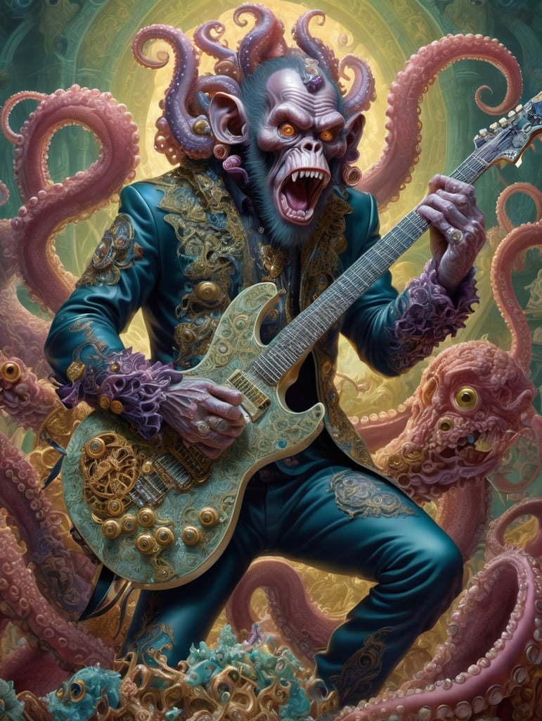 Premium Free ai Images | monkey octopus demon playing heavy metal ...