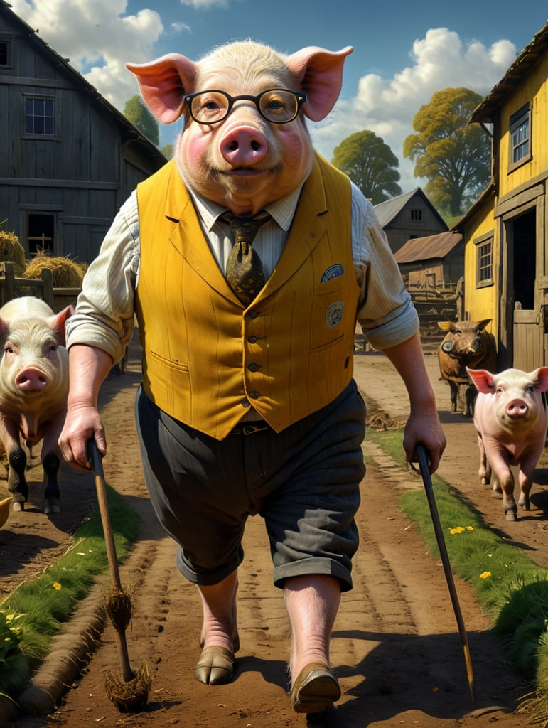 Premium Free ai Images | very old but learned pig wearing round glasses ...