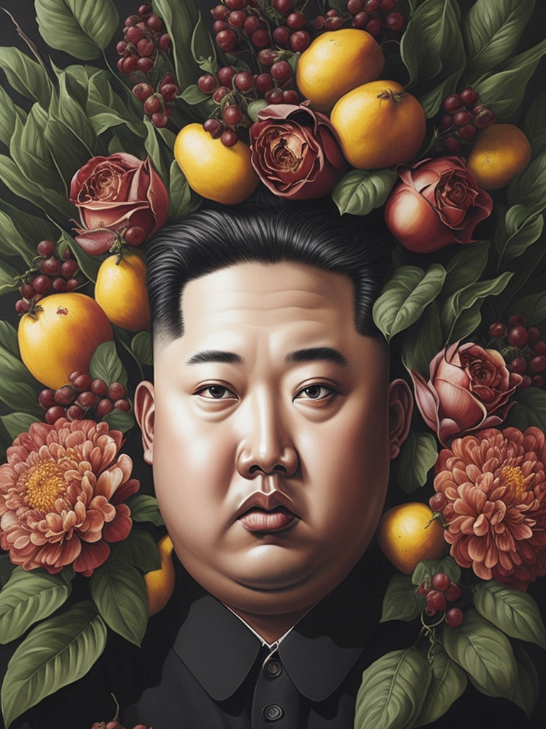Lumenor AI Image Generation - painting of kim jong un head surrounded ...