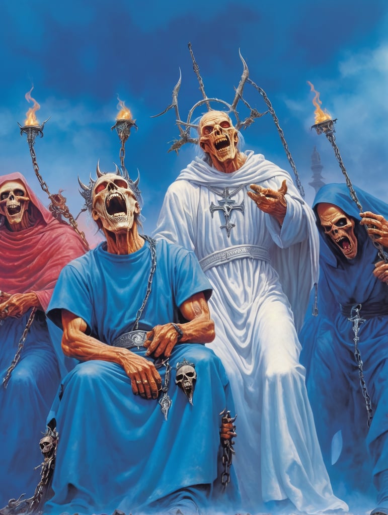 Premium Free ai Images | priest and nuns healing the dead hell skulls ...