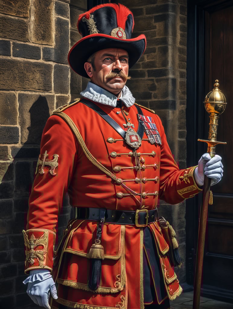 Premium Free ai Images | retro poster of beefeater man ceremonial guard ...