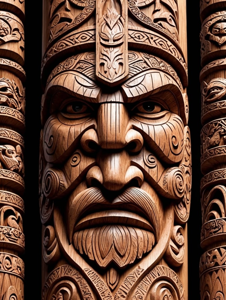 Premium Free ai Images | vikings wooden totem pole viking faces carved ...