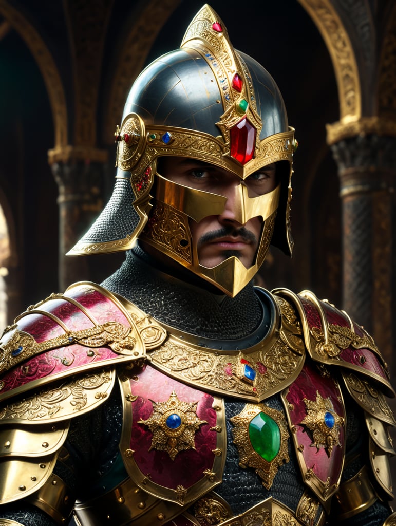 Premium Free ai Images | knight warriors gold encrusted armor gold ruby ...
