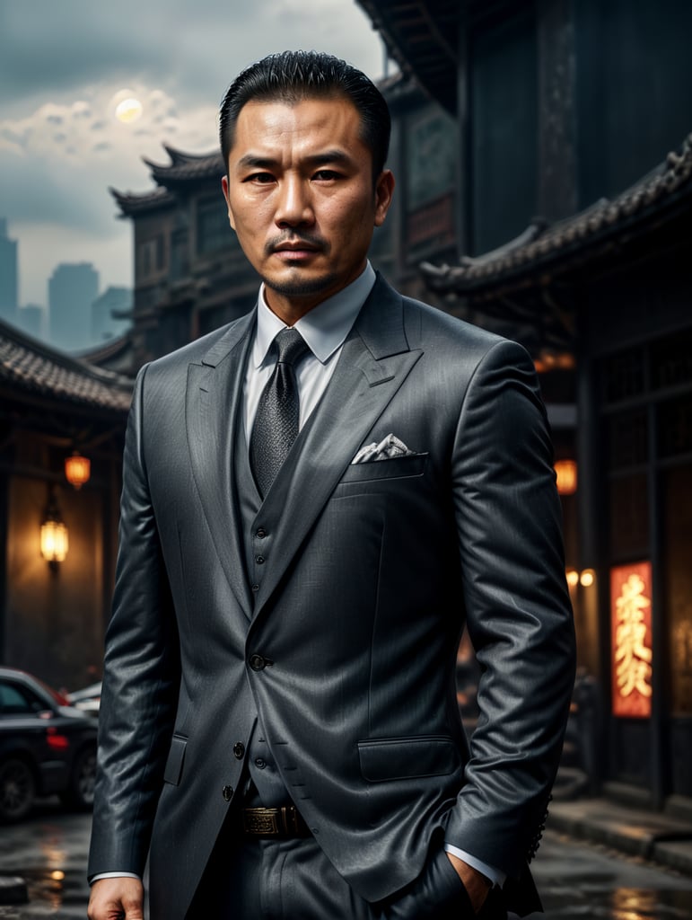 Premium Free ai Images | portrait of chinese mafia boss in formal suit