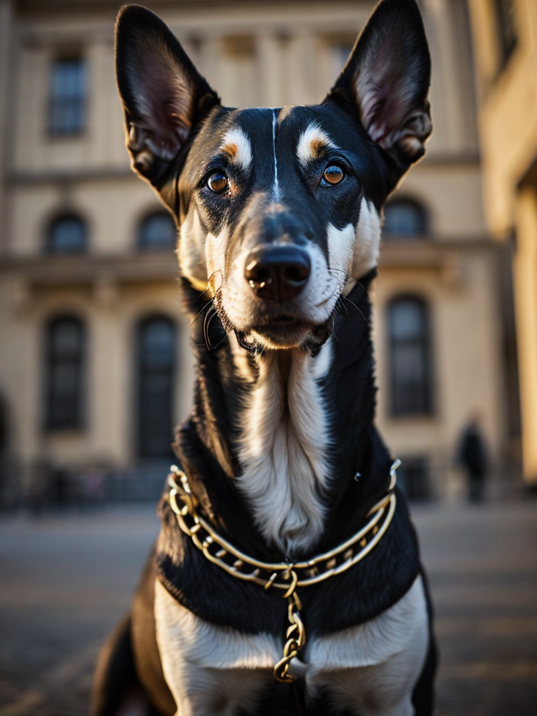 Lumenor AI Image Generation - podengo dog golden chain aggresive look ...