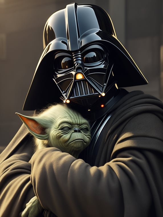 Premium Free ai Images | lord darth vader hugs yoda