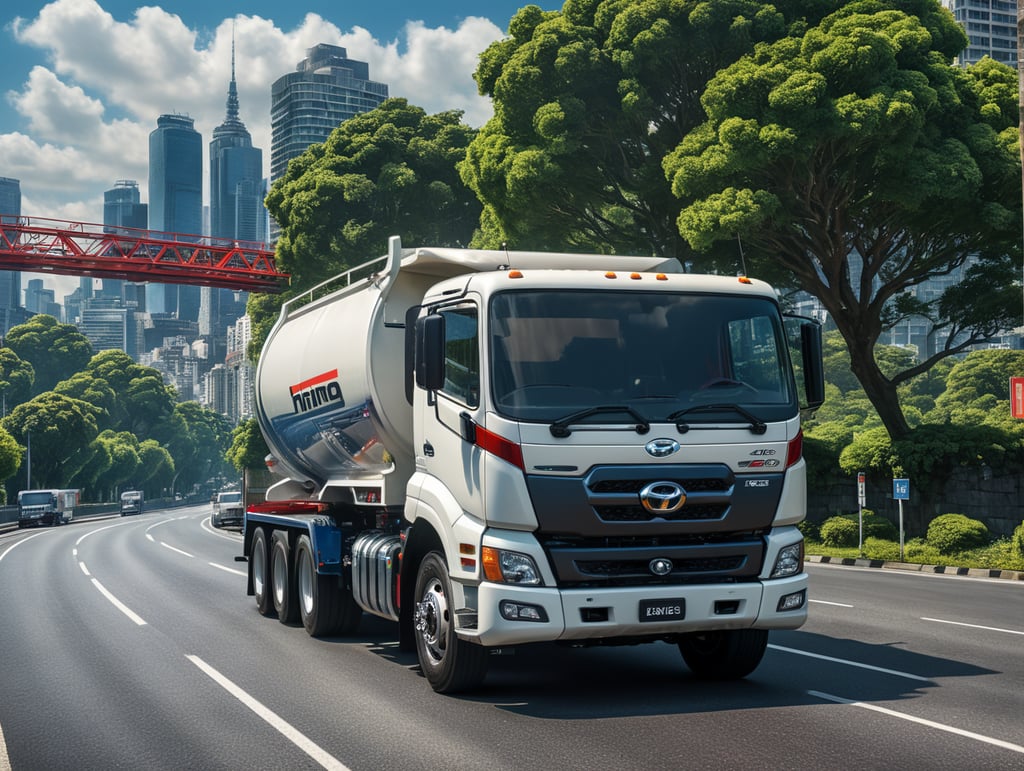 Premium Free ai Images | create image of hino brand truck on modern ...