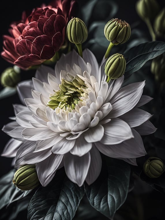 Premium Free ai Images | green flowers dark deep colors dark atmosphere ...