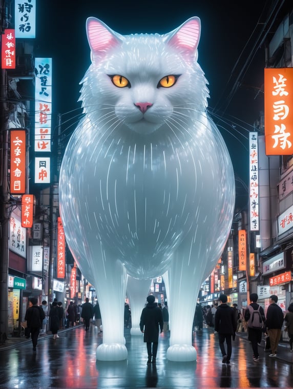 Premium Free ai Images | giant japanese floating cat translucent ...