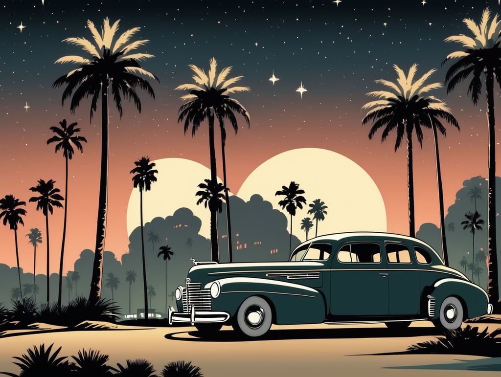 Premium Free ai Images | pulp comic style of hollywood nighttime spot ...
