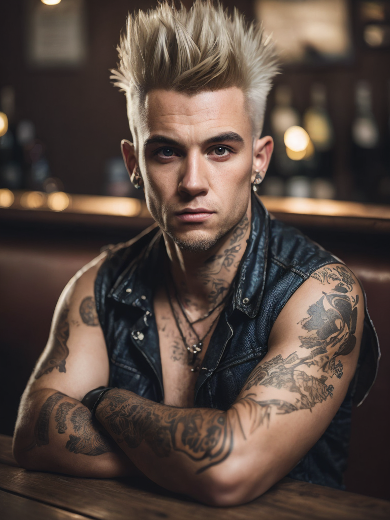 Premium Free ai Images | portrait of punk rocker in bar