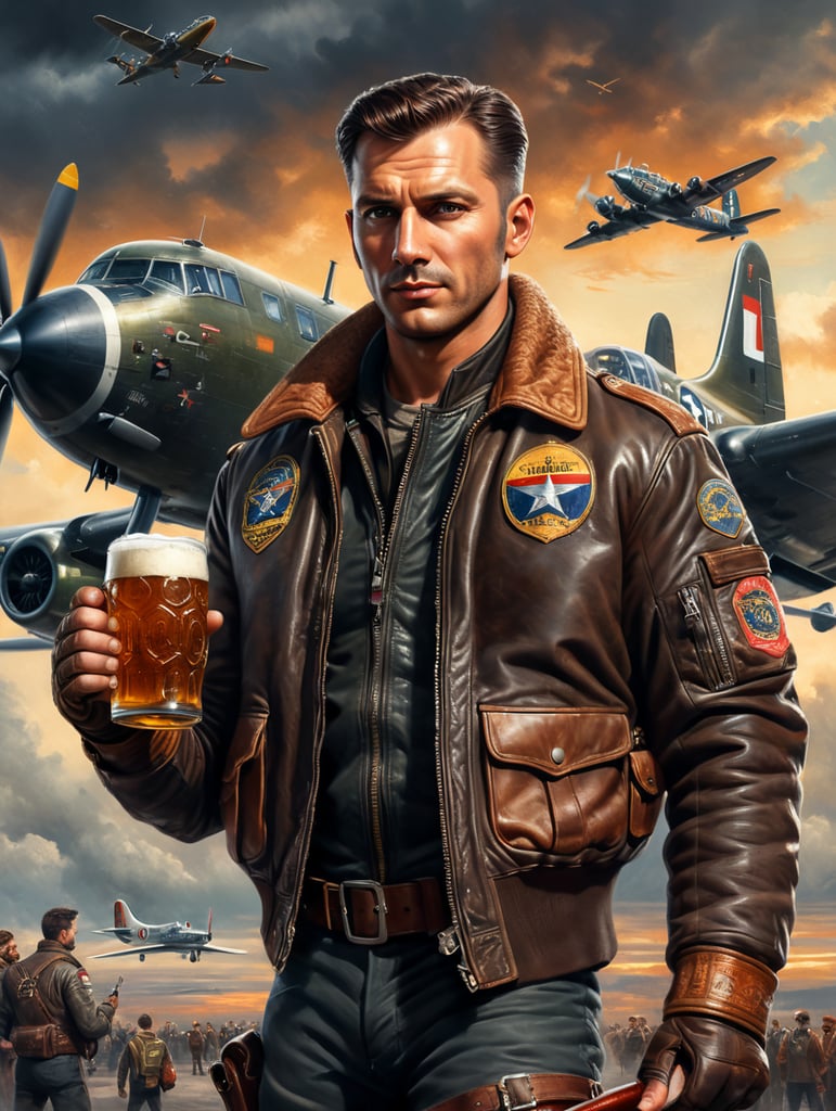 Premium Free ai Images | vintage poster pilot dressed in flying bomber ...