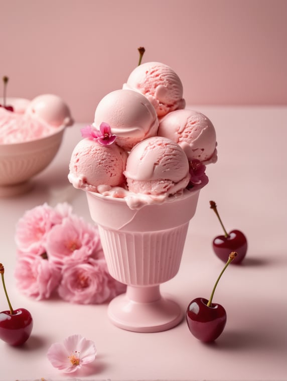 Premium Free ai Images | light pink ice cream with cherry flowers