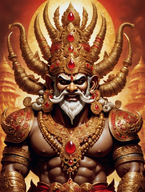 Premium Free ai Images | ravana was adorned with bright colored gold ...