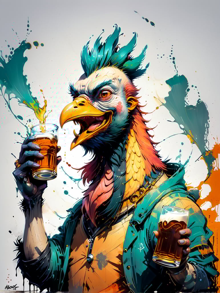 Premium Free ai Images | drunk rooster holding beer