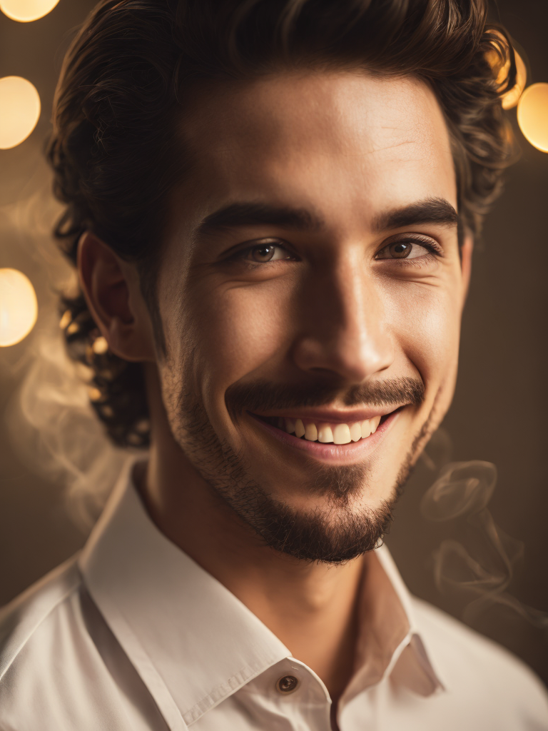 Lumenor AI Image Generation - dude smiling as smoke swirls golden hour ...