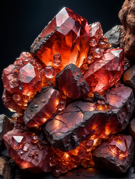 Premium Free ai Images | red rock crystal on dark background macro ...