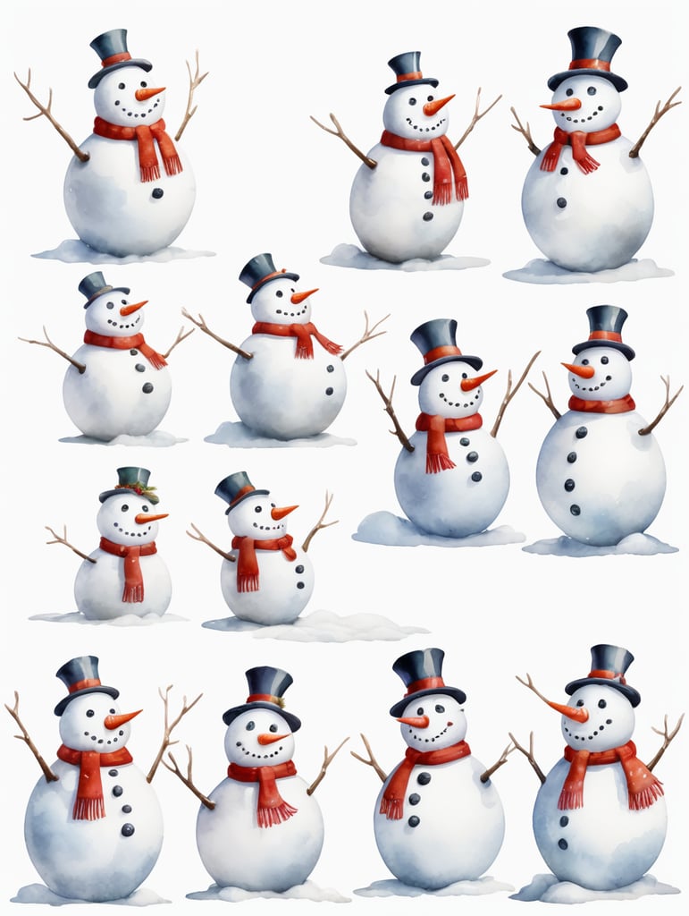 Premium Free ai Images | snowman different angles and expressions full ...