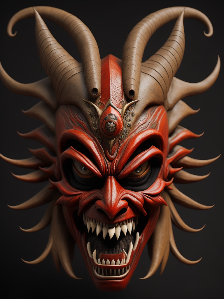 Lumenor AI Image Generation - wooden red japanese demon mask with fangs ...