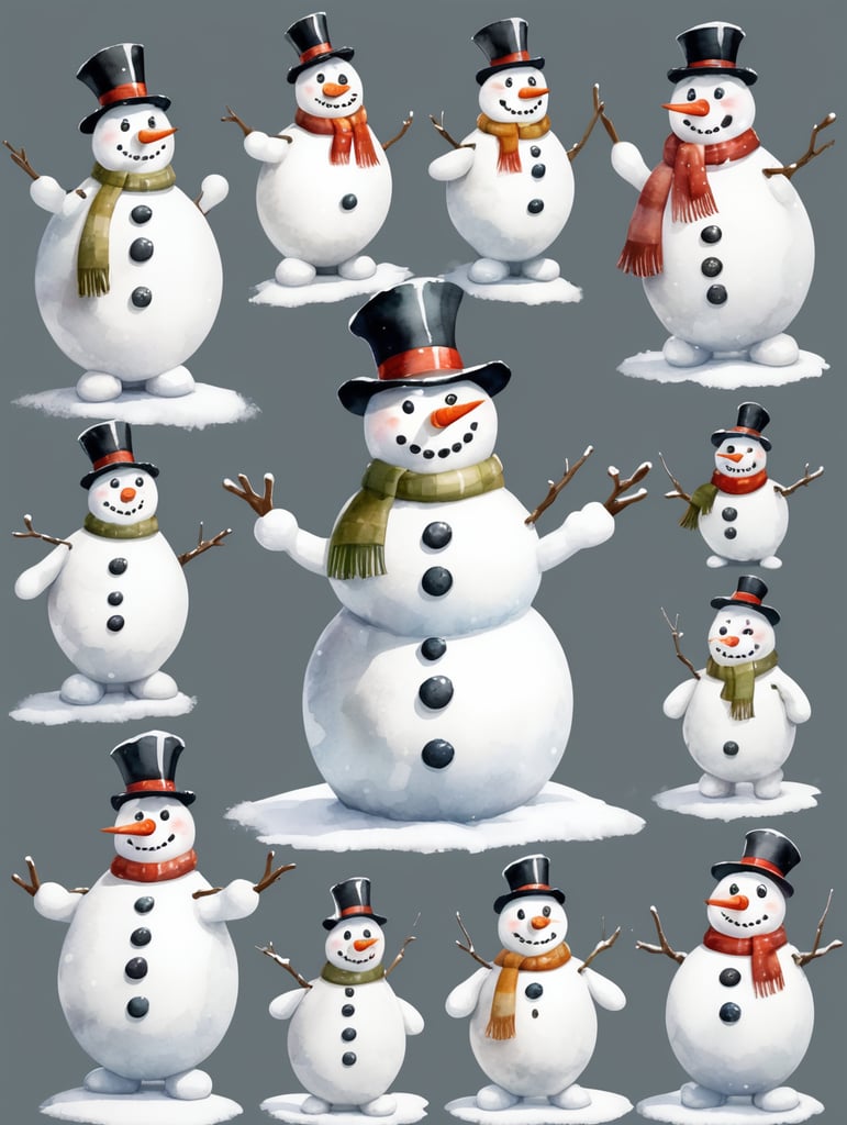 Premium Free ai Images | snowman different angles and expressions full ...