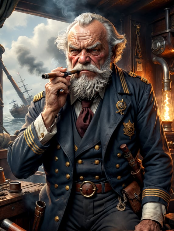 Premium Free ai Images | grumpy old sailor captain torn and tattered ...