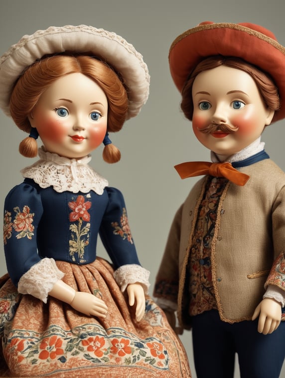 Premium Free ai Images | pair of anthropomorphic dolls in the style of ...