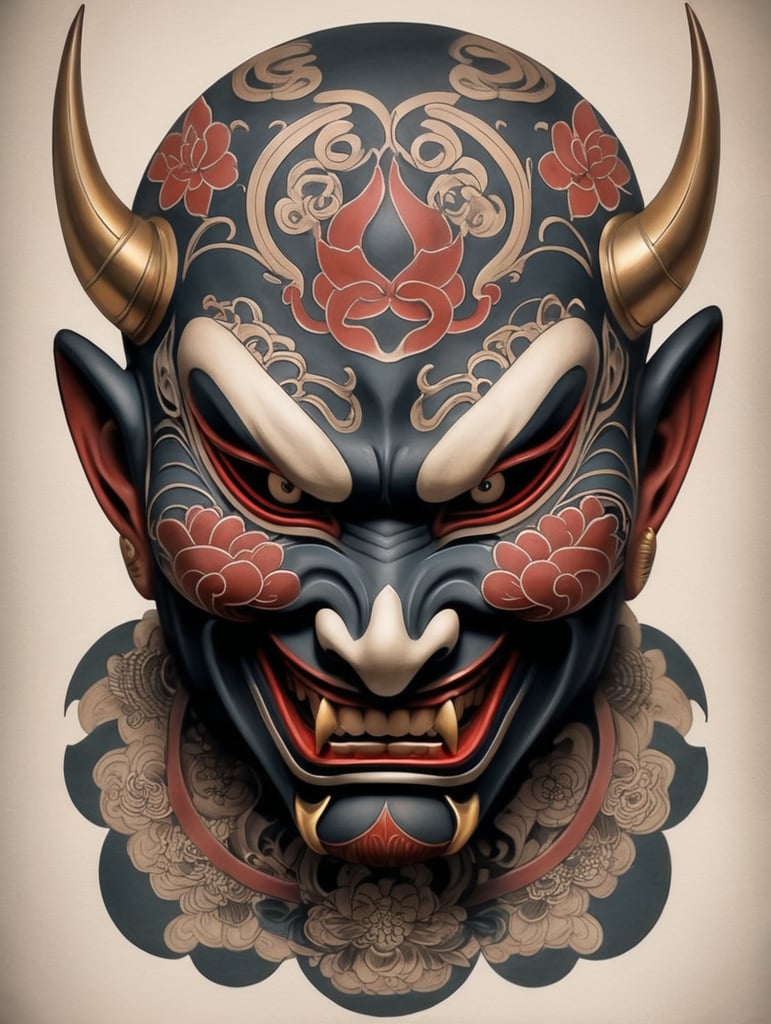 Premium Free ai Images | hanya mask tattoo japanese