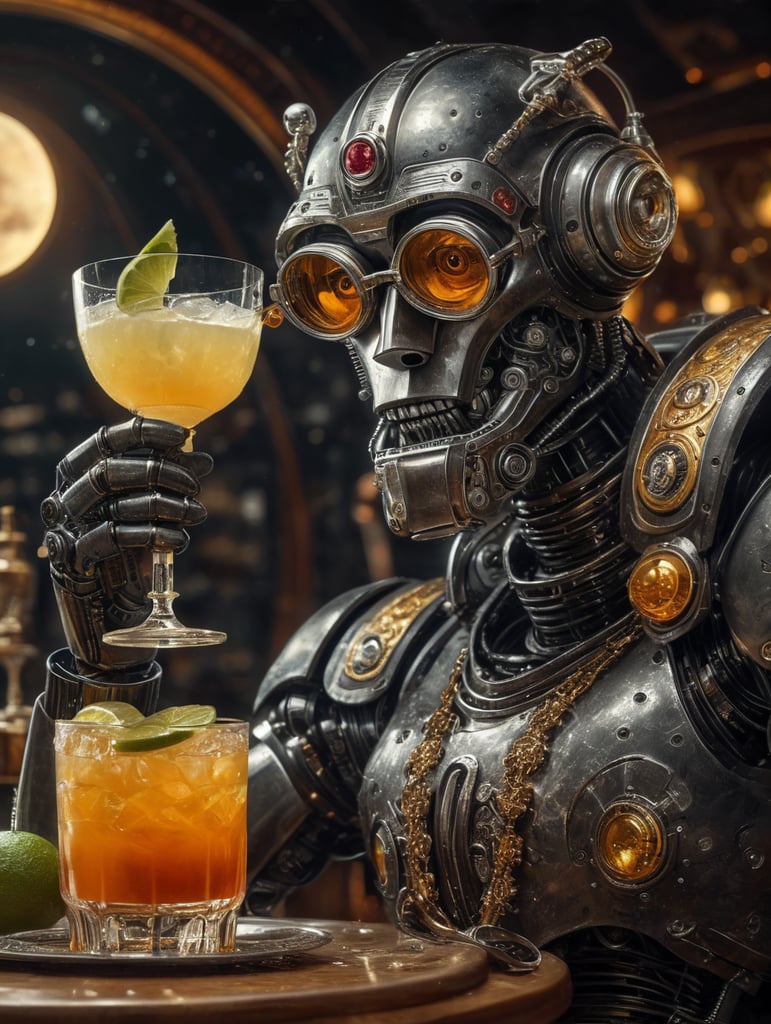 Premium Free ai Images | vintage robot drinking margarita cocktail ...