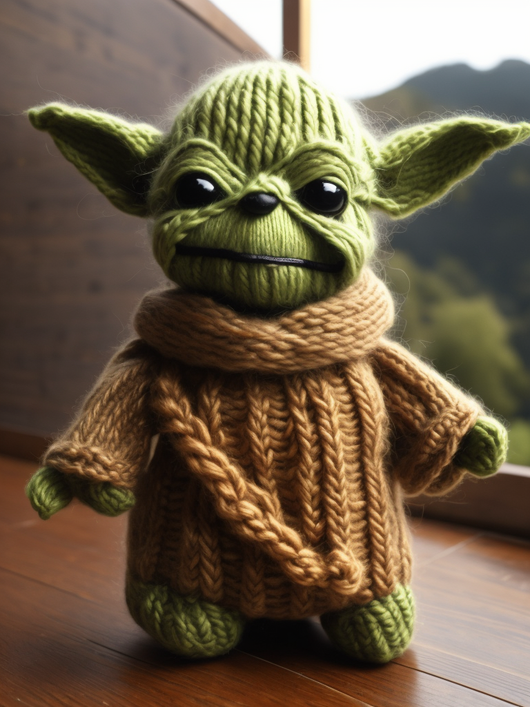 Lumenor AI Image Generation - master yoda as knitted toy