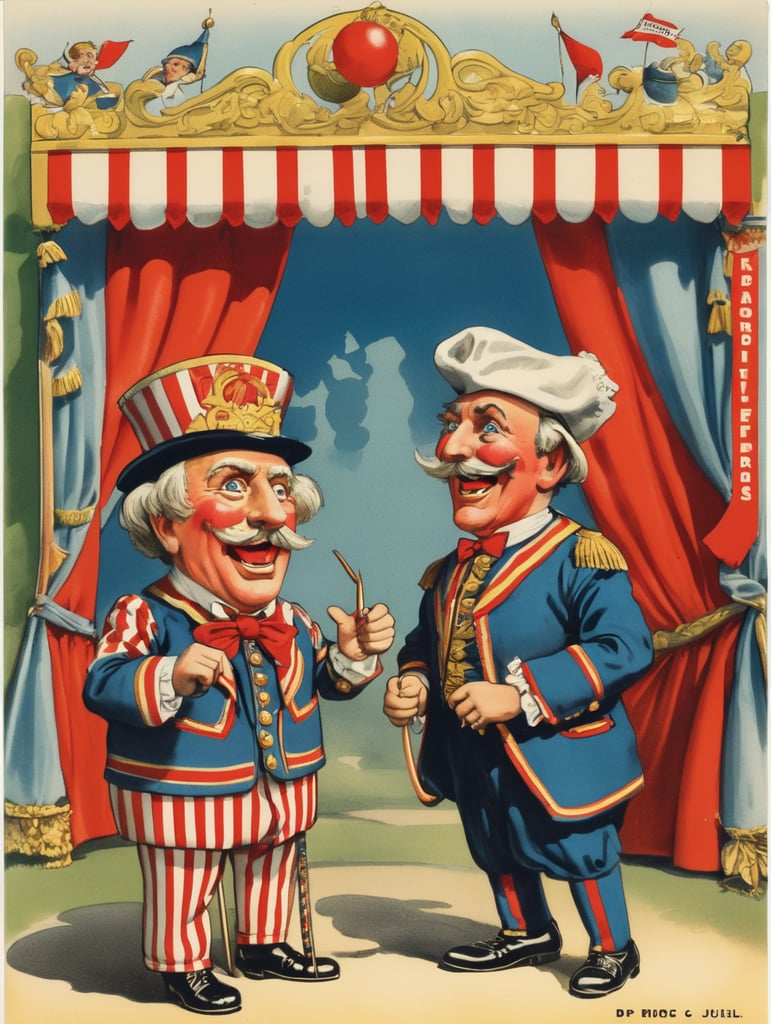 Premium Free ai Images | illustration of punch and judy puppets in the ...