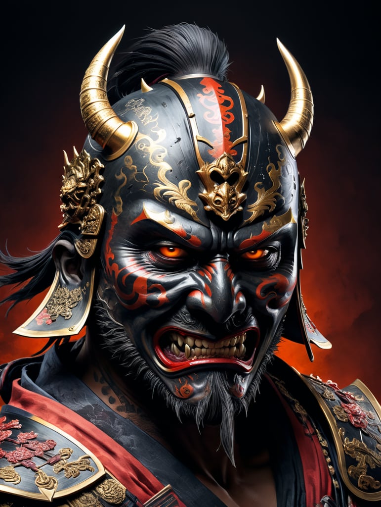Premium Free ai Images | samurai with creepy oni mask sumi style ...