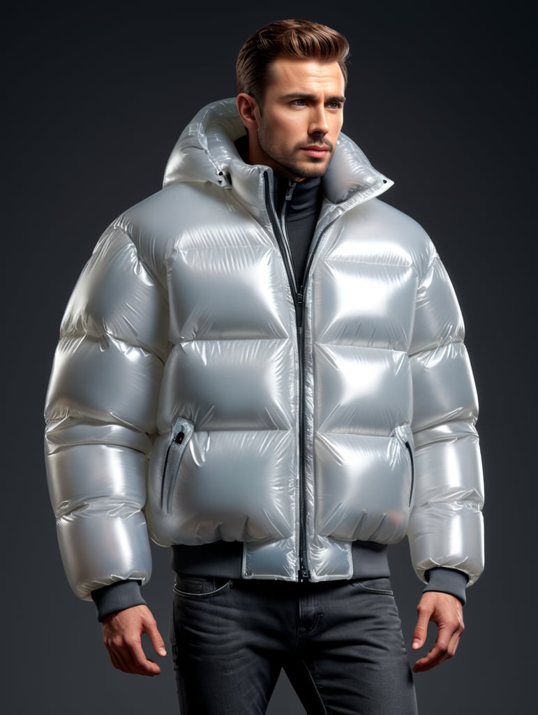 Premium Free ai Images | inflatable white minimalist mans puffer jacket ...