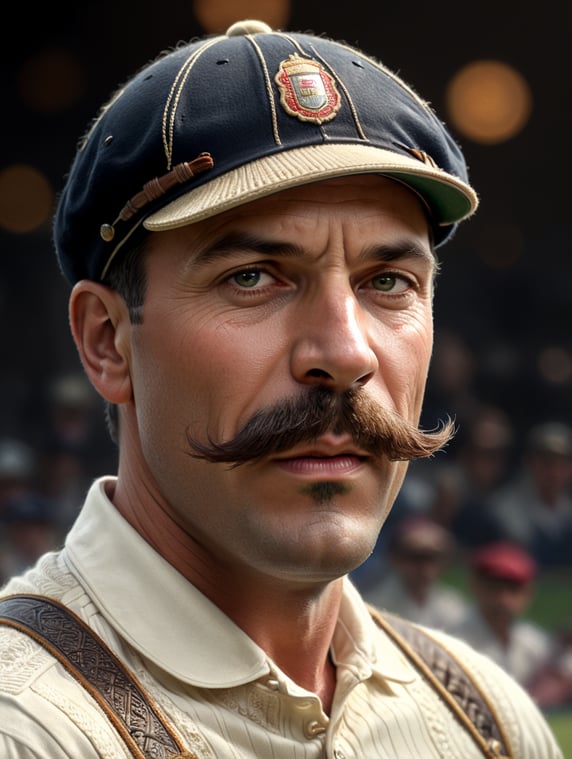 Premium Free ai Images | cricketer with moustache and cap ready to bat ...