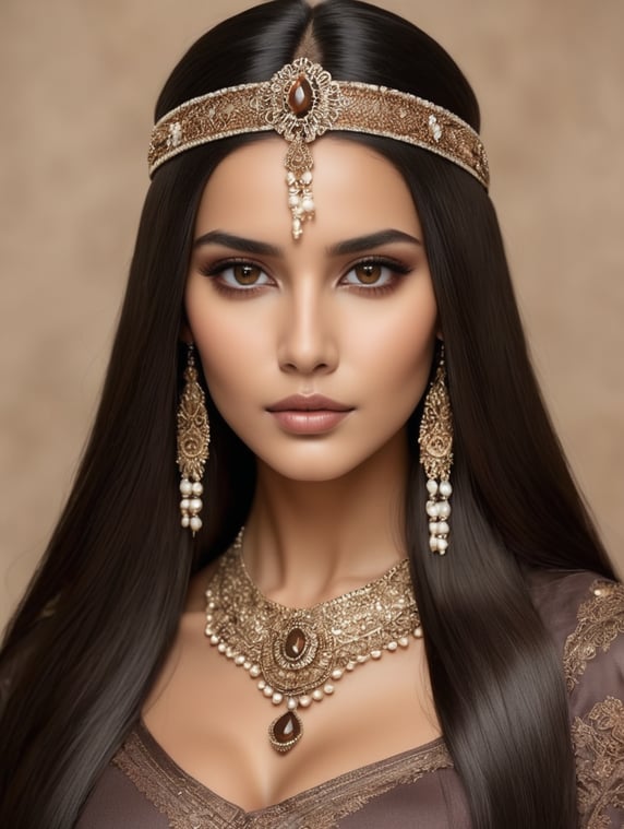 Premium Free ai Images | beautiful queen dark long straight hair dark ...