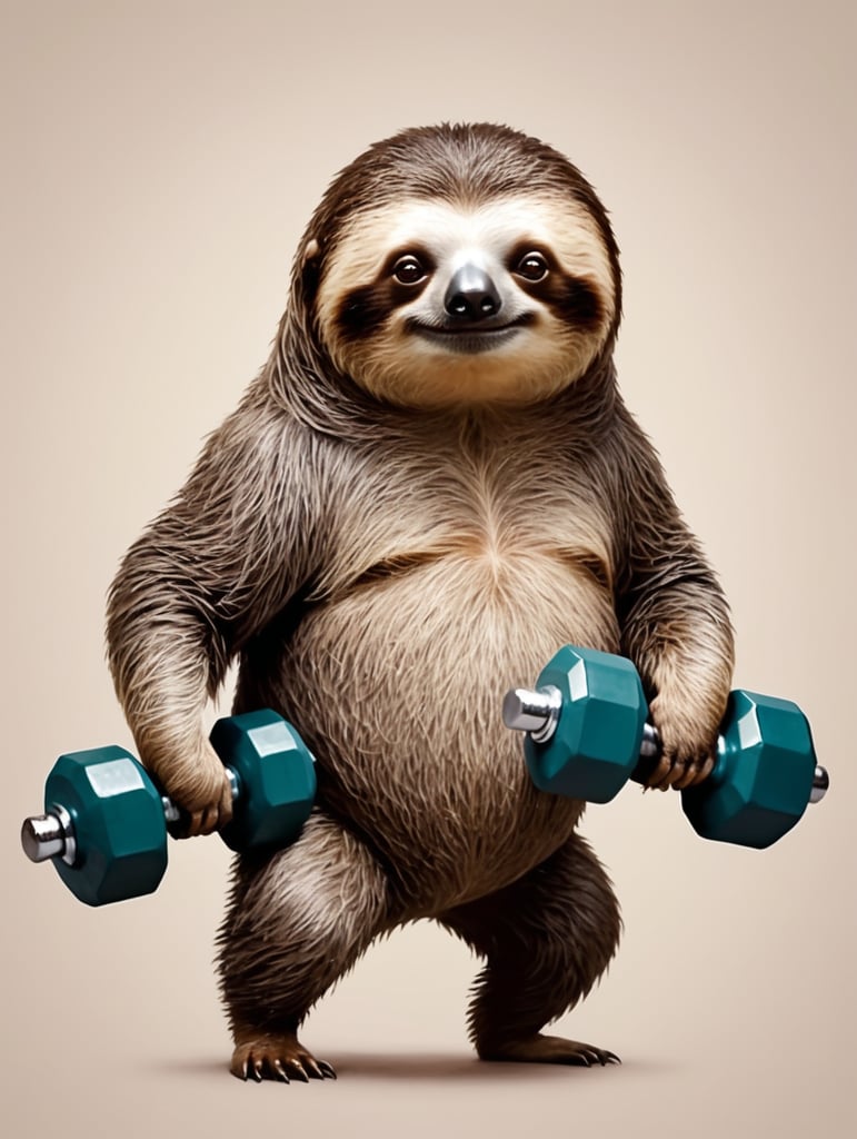 Premium Free ai Images | cute sloth carrying dumbbells the gym