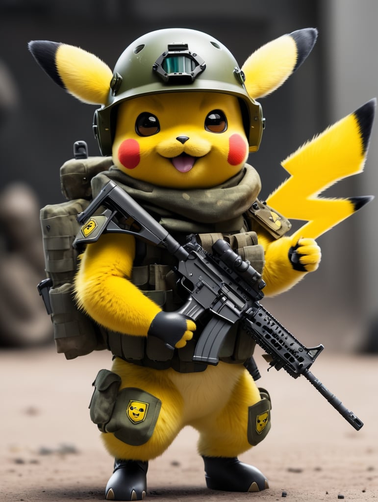 Premium Free ai Images | smiling cute pikachu in tactical attire with ...
