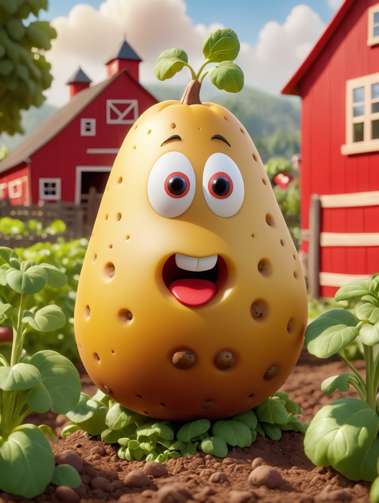 Premium Free ai Images | funny but gloomy potato in the garden on the ...