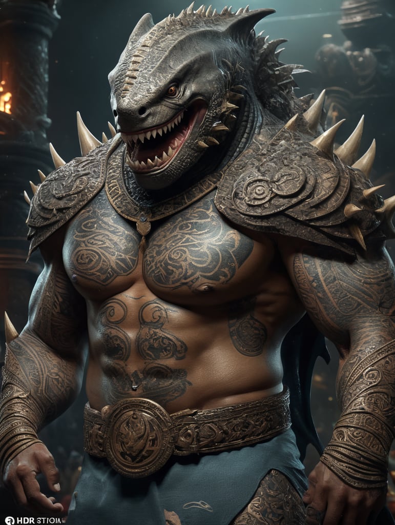 Premium Free ai Images | fijian shark god with tattoos