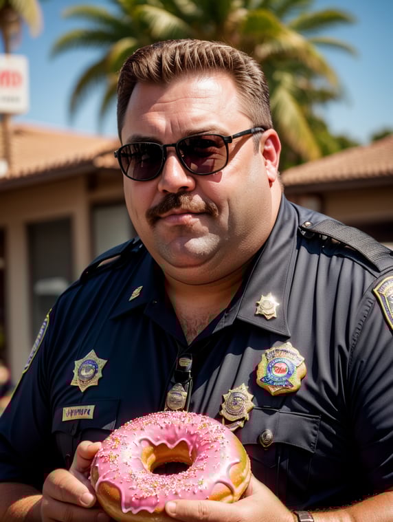 Premium Free ai Images | very fat cop with donut happy sunglasses image ...