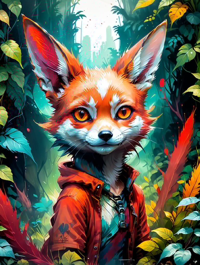 Premium Free ai Images | red cute fennec in jungle red