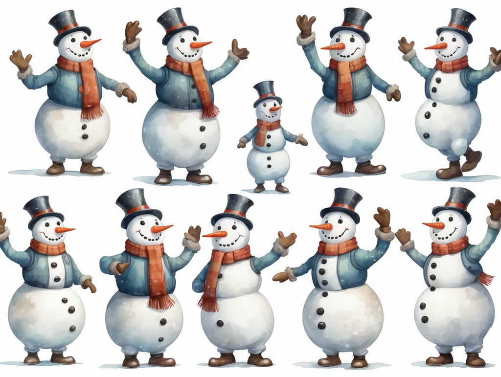 Premium Free ai Images | snowman different angles and expressions full ...