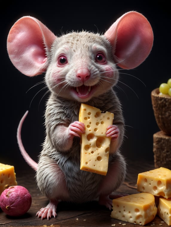 Premium Free ai Images | cute pink rat holding cheese