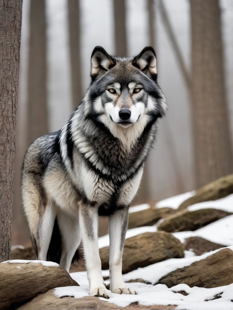 Premium Free ai Images | black white gray alpha wolf