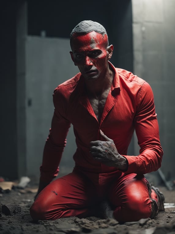 Premium Free ai Images | red plastic statue of man melting into the ...
