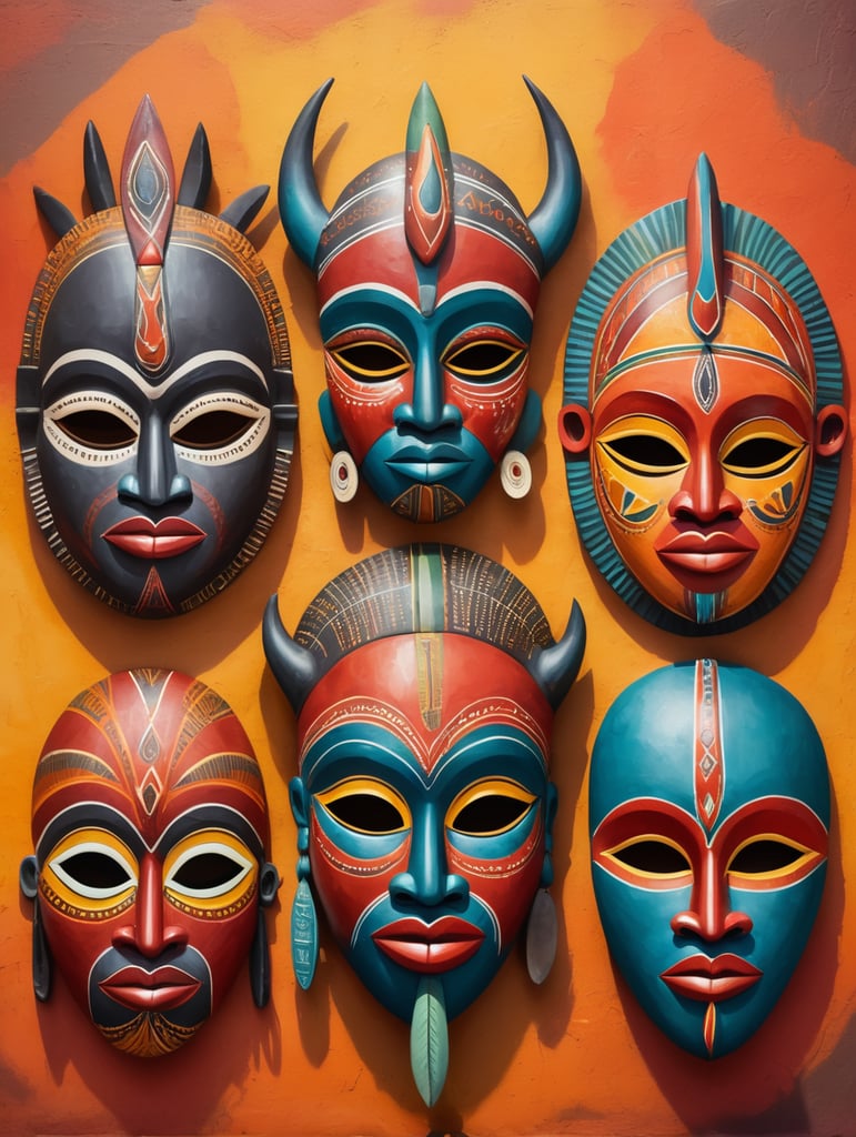 Premium Free ai Images | mural painting of african traditional masks ...