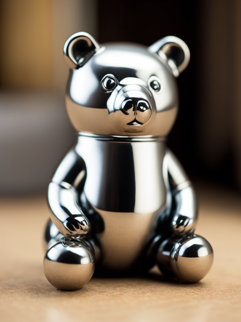 Lumenor AI Image Generation - small chrome figure of bear toy