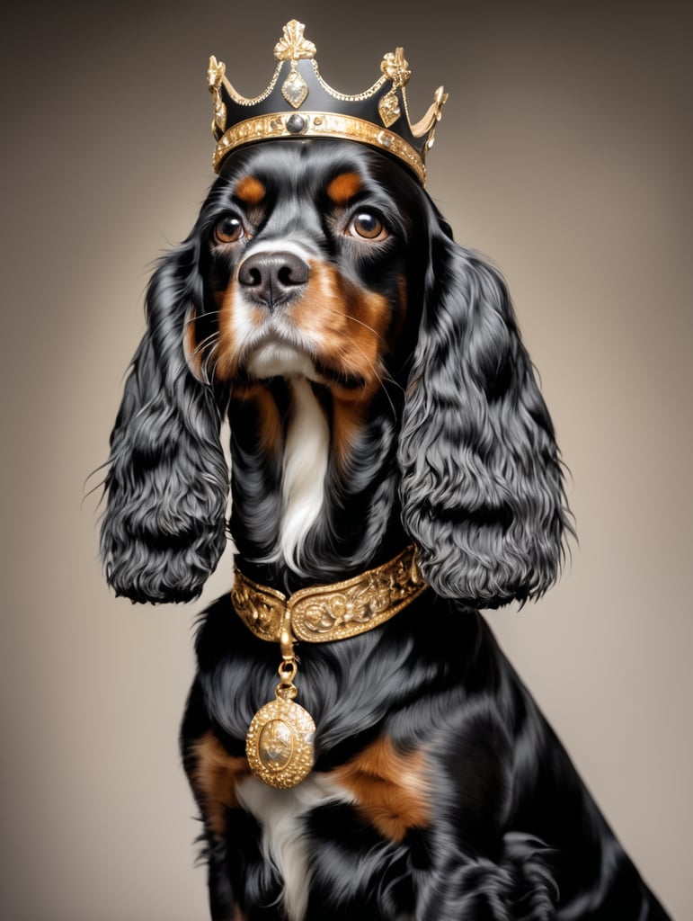 Premium Free ai Images | black long eared cavalier spaniel full side ...